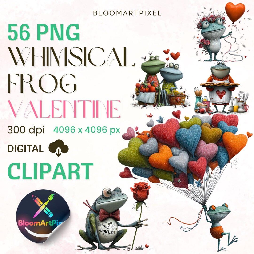 Frog Valentine Clipart, 56 Whimsical PNG Designs (digital Download) - Etsy