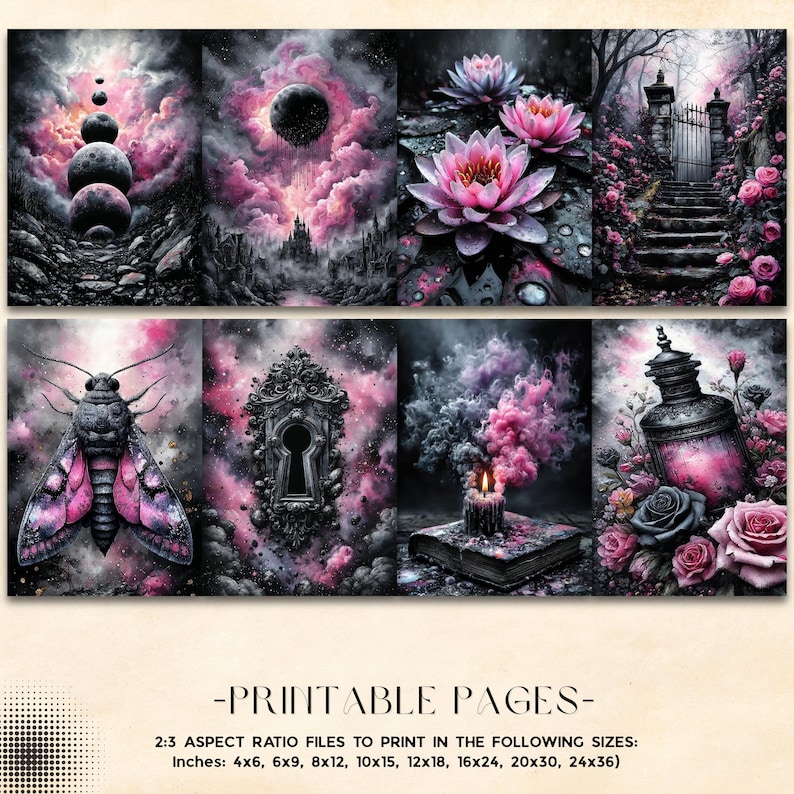 Pink Gothic Junk Journal Pages Kit, Creepy Girls Art, Mystic Scrapbook ...