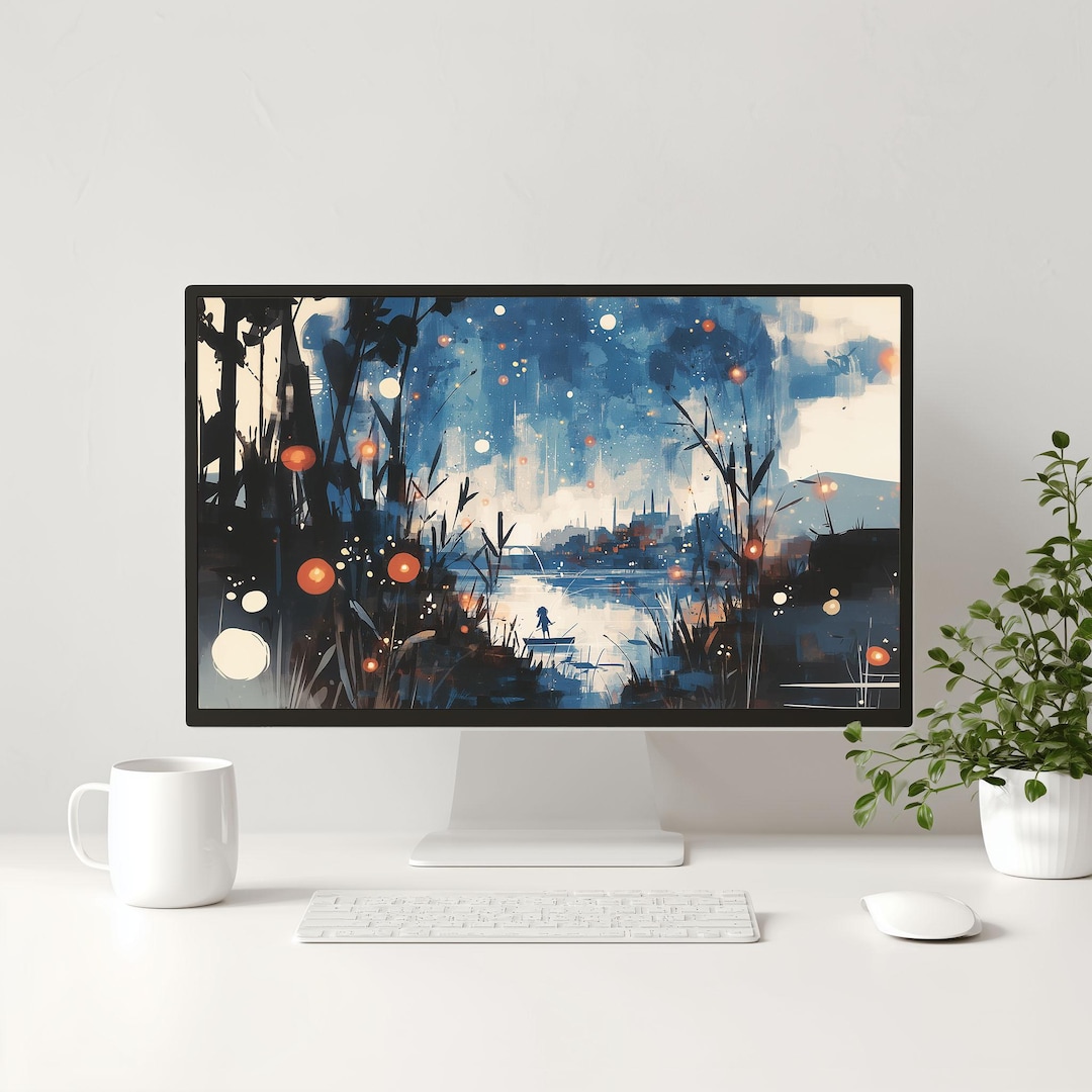 Starry Lake 4K Wallpaper | Dreamlike Night Landscape With Fireflies - Etsy