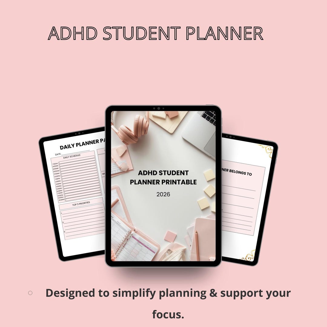 ADHD Student Academic Study Planner Printable PDF – Daily & Weekly ...