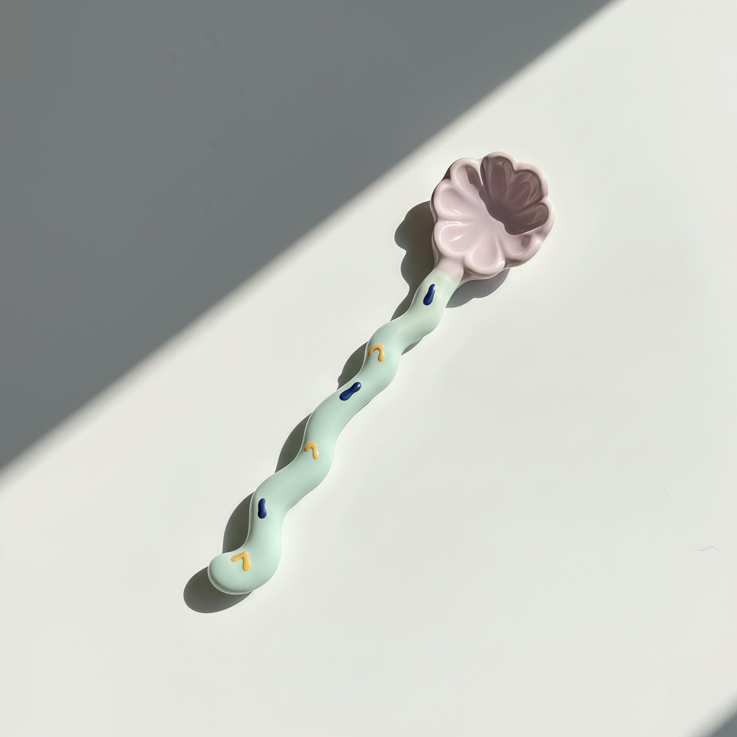 Whimsical Wavy Handle Flower Ceramic Spoon | Pastel Dessert & Coffee ...