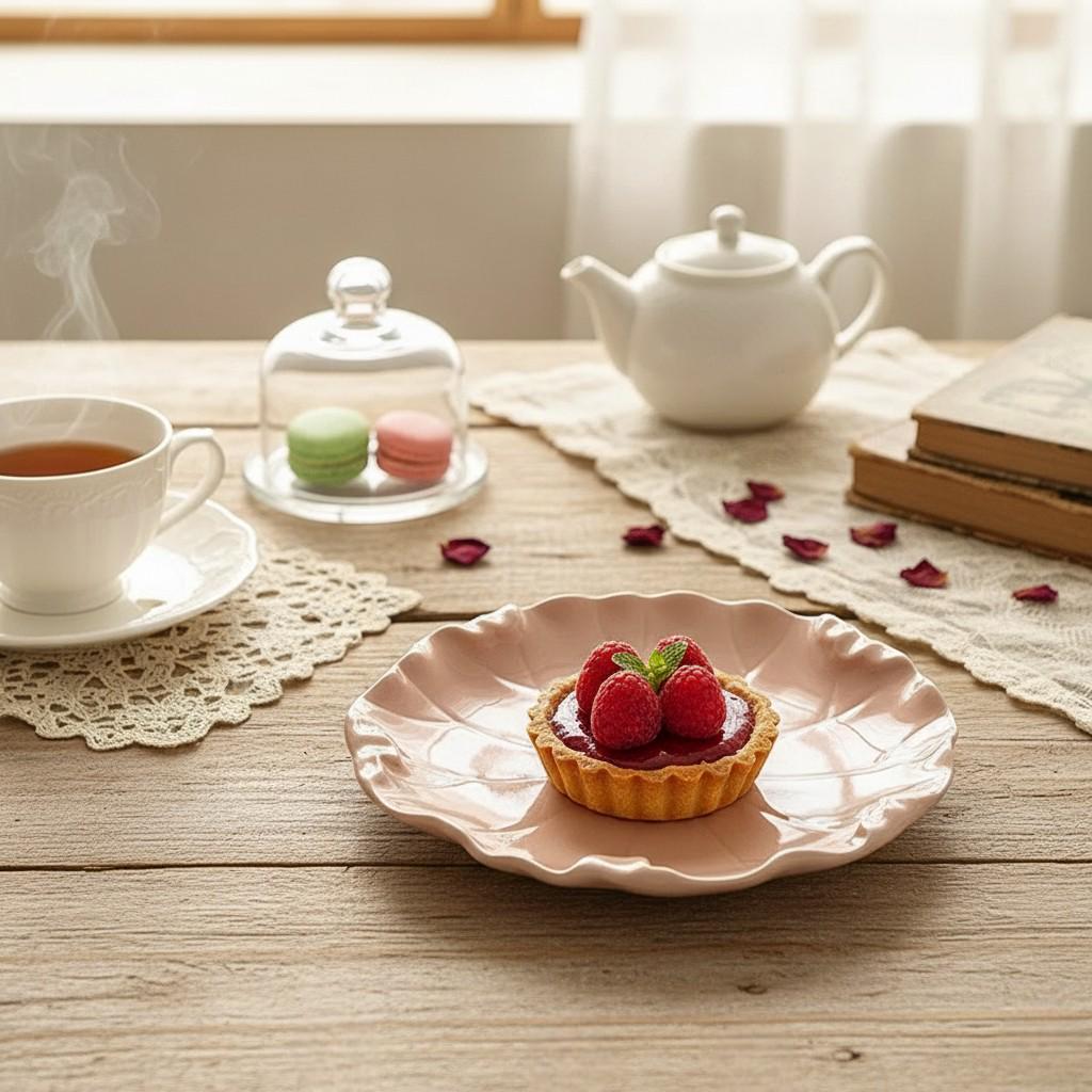Scalloped Leaf Ceramic Side Plate | 6-inch Dessert Plate, 4 Muted ...