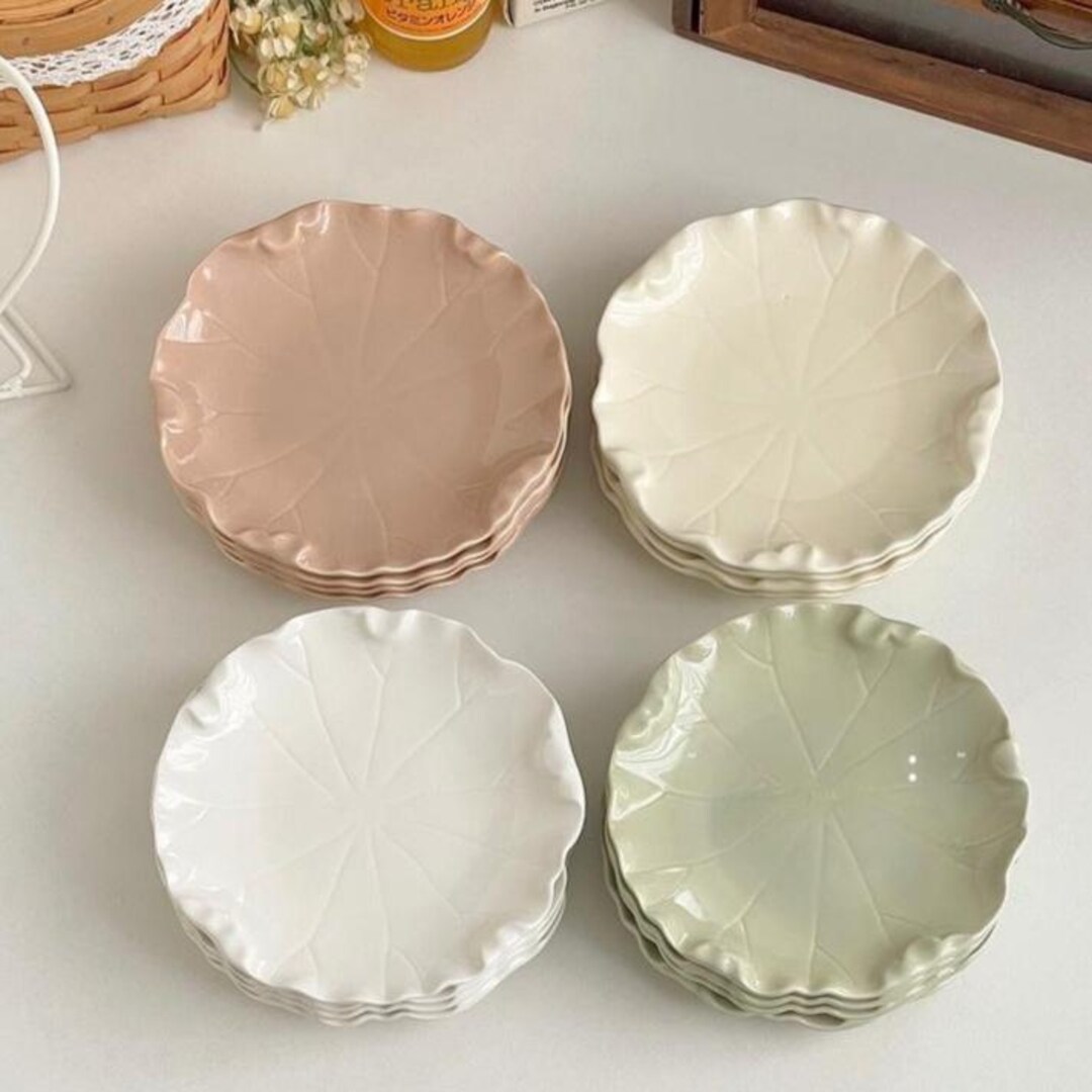 Scalloped Leaf Ceramic Side Plate | 6-inch Dessert Plate, 4 Muted ...