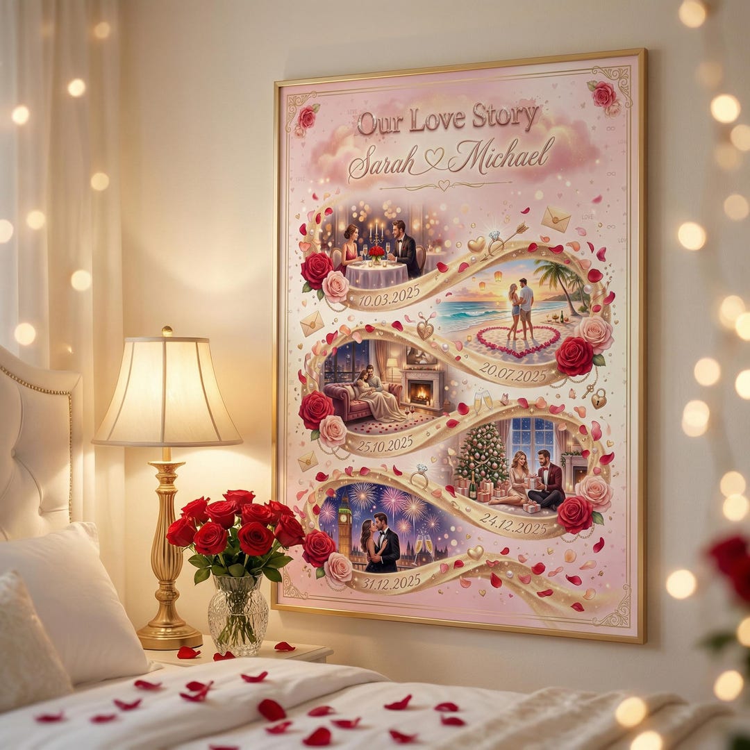 Custom Valentines Day Love Story Map Personalized Relationship Timeline ...