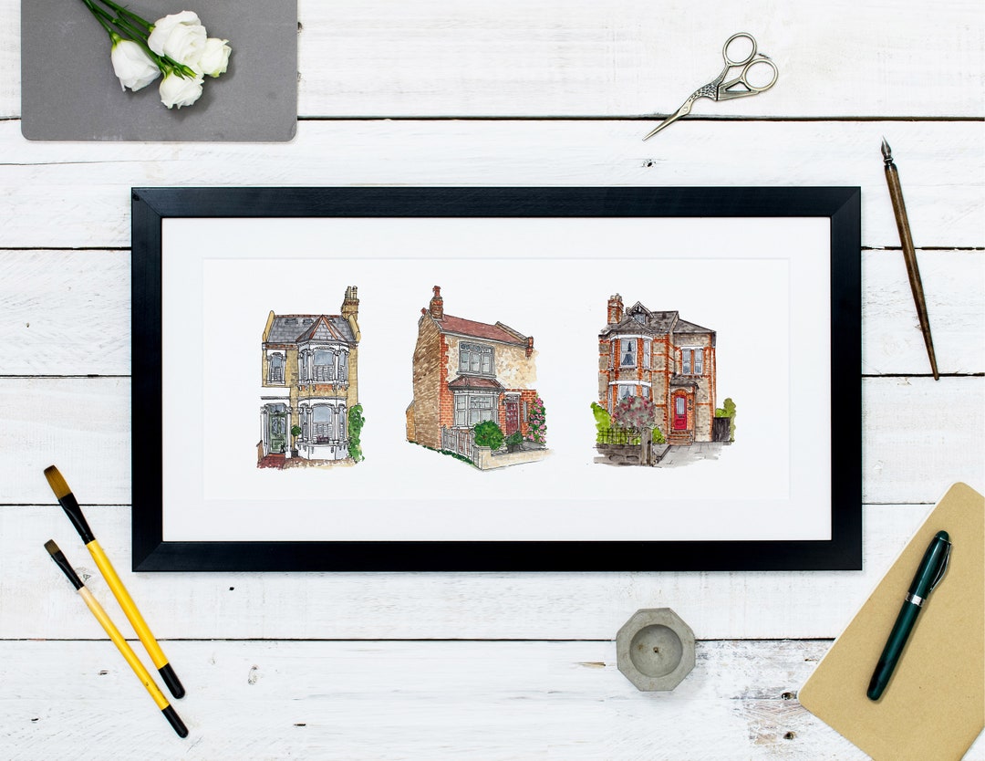 Personalised Building Art: Multiple House Portrait of Your 'house Story ...