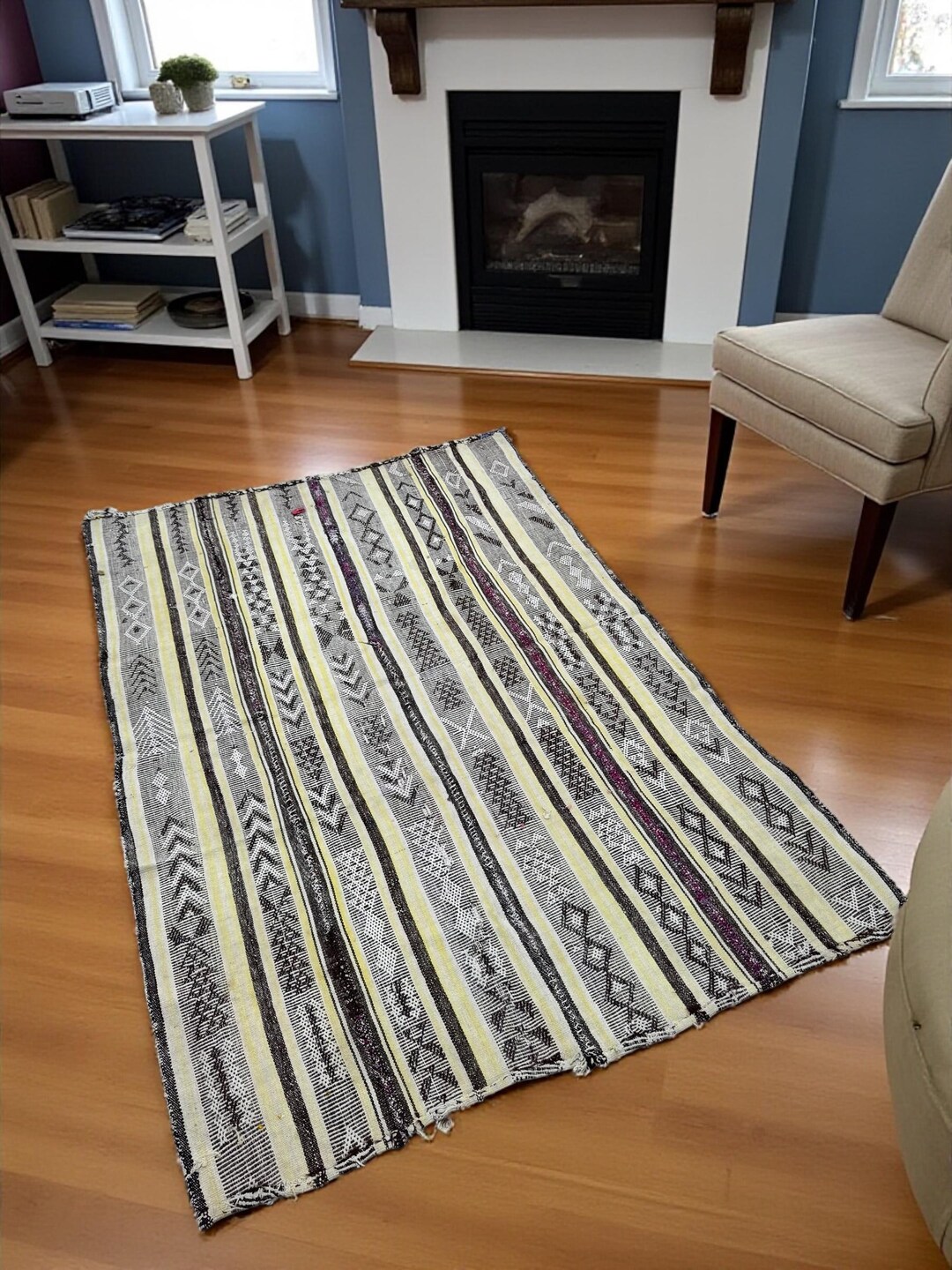 95-year-old Kurdish Vintage Goat Hair Rug – Handwoven Natural Dye Kilim ...