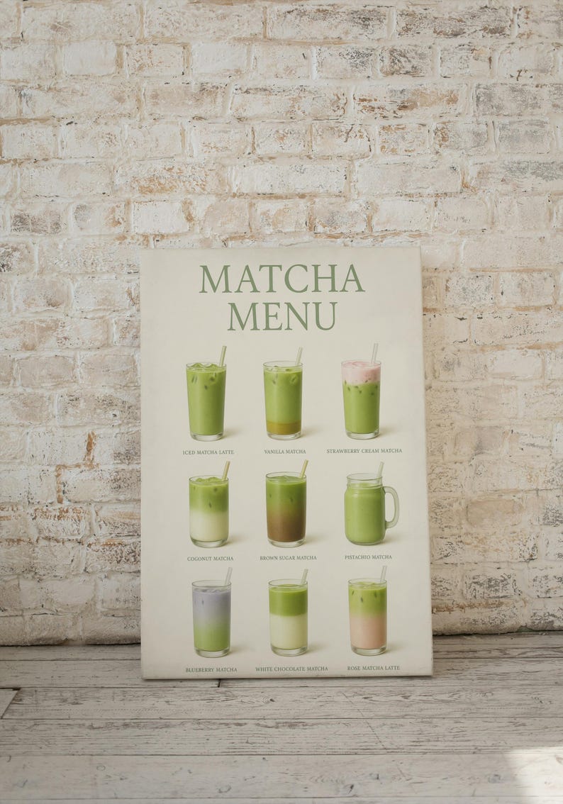 Matcha Menu Digital Print – Matcha Wall Art, Café Kitchen Decor ...