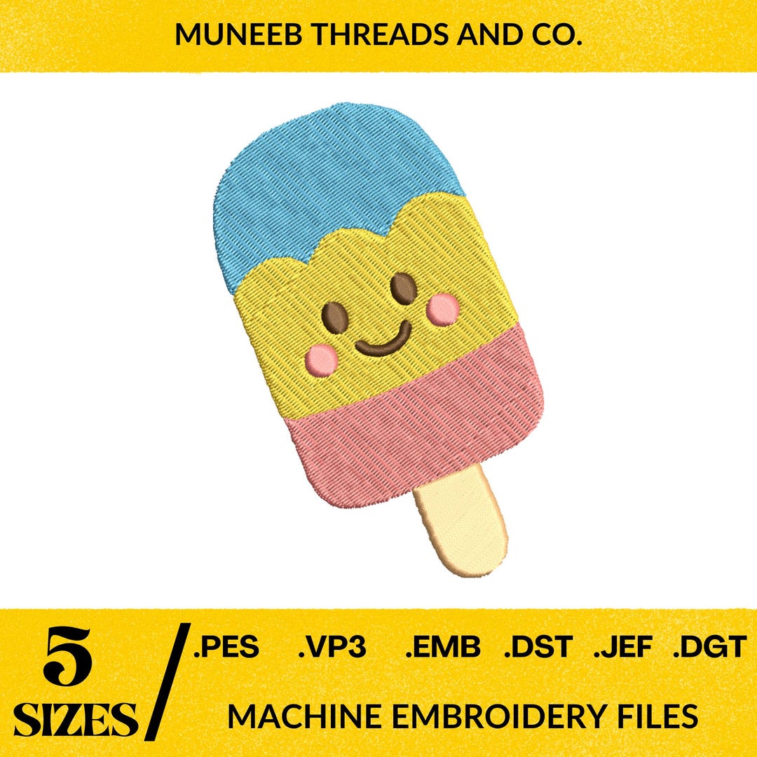 Ice Cream Popsicle Embroidery Design, Kawaii Ice Cream, Happy Face ...