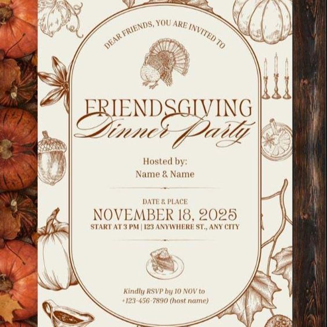 Editable Friendsgiving Thanksgiving Dinner Party Digital/printable ...
