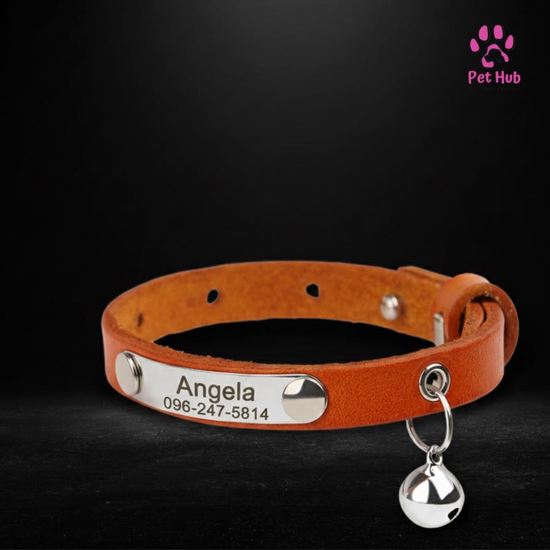 Adjustable Leather Name Collar – Personalized ID for Cats, Kittens ...