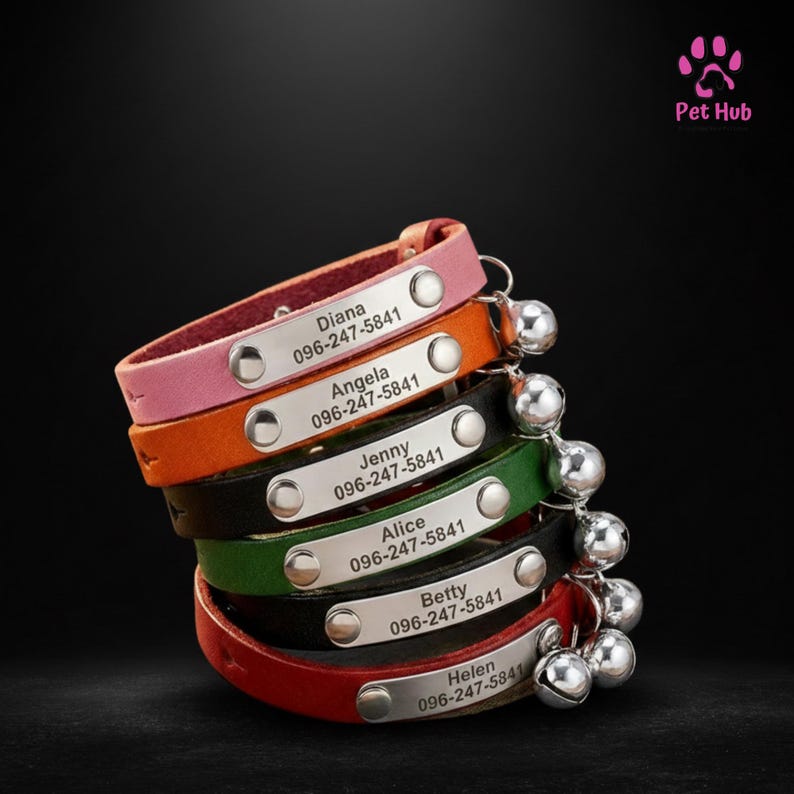 Adjustable Leather Name Collar – Personalized ID for Cats, Kittens ...