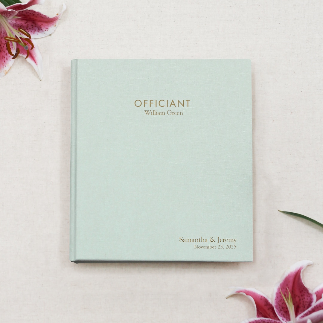 Officiant Binder Powder Blue Cotton Personalized Gold Embossed Wedding ...