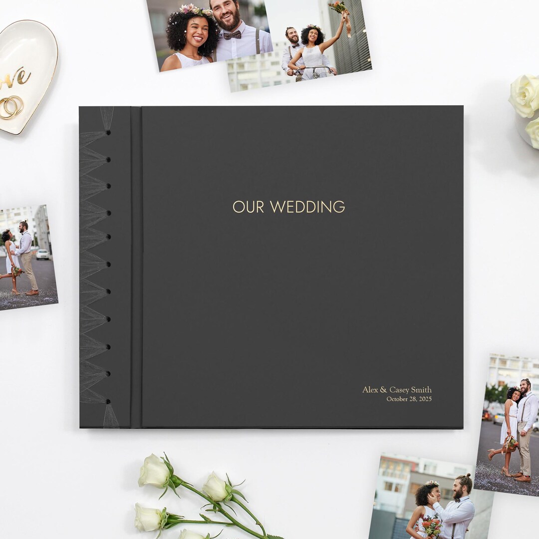 Deluxe "our Wedding" Album With Black Vegan Leather Cover | Paper Page ...