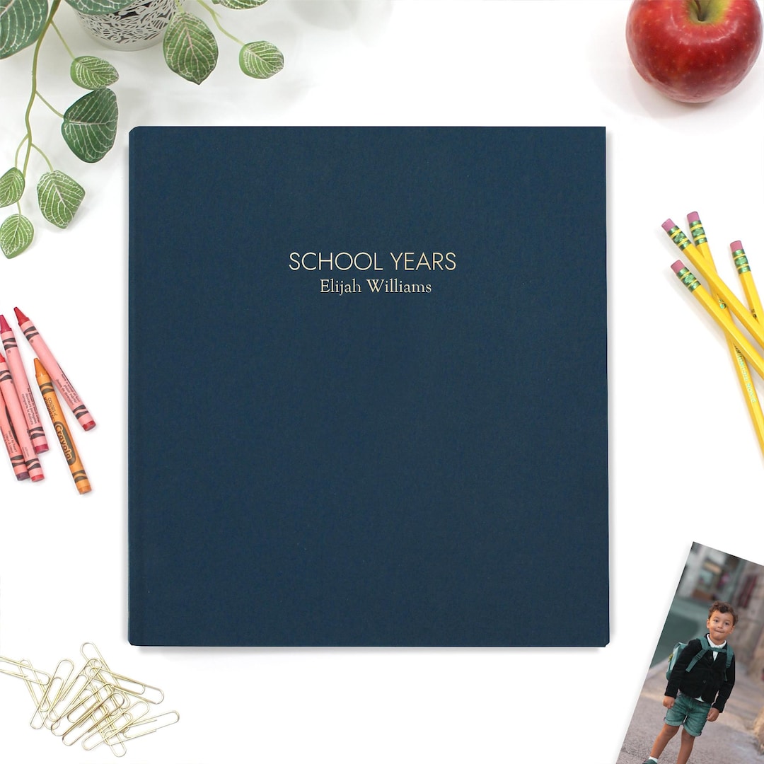 Personalized School Years Memory Binder With Navy Blue Cotton Cover ...