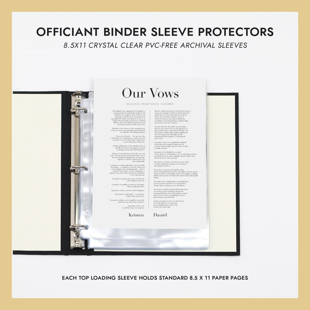 8.5x11 Officiant Binder Page Protector Sleeves Pack of 10 Crystal Clear ...