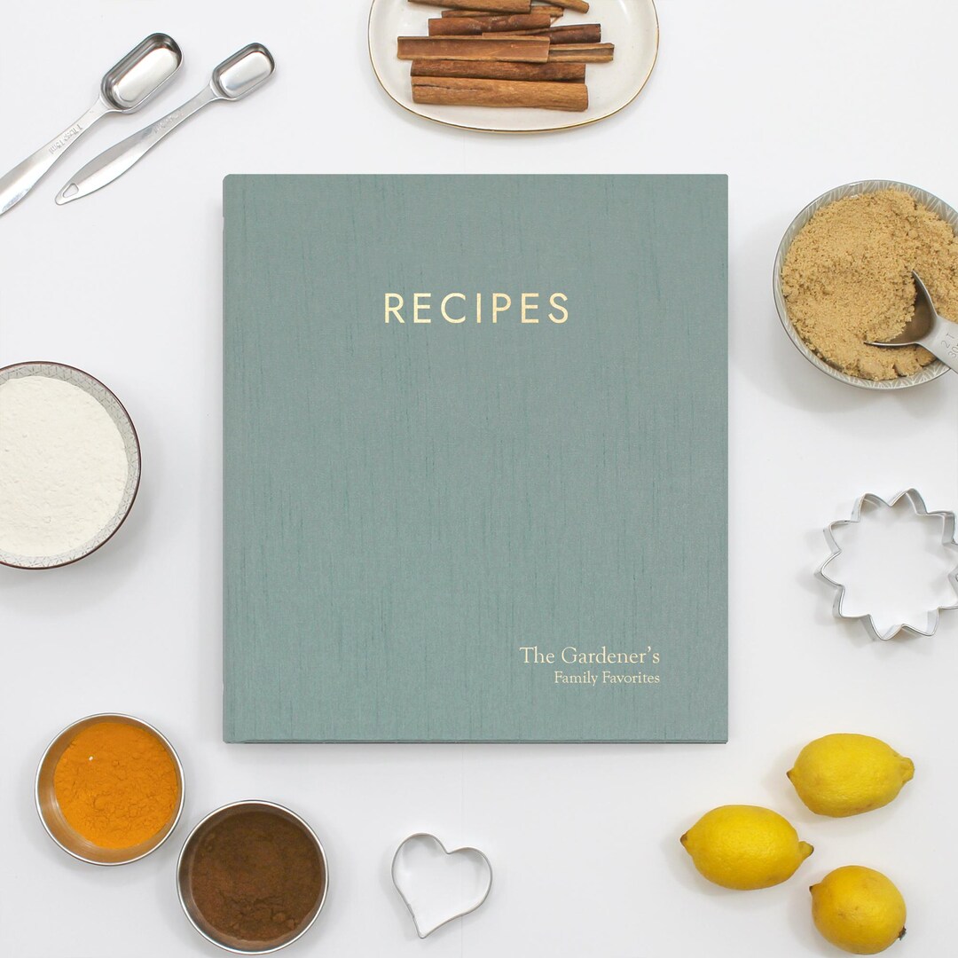 Personalized Recipe Journal With Misty Blue Silk | Personalized Gift ...