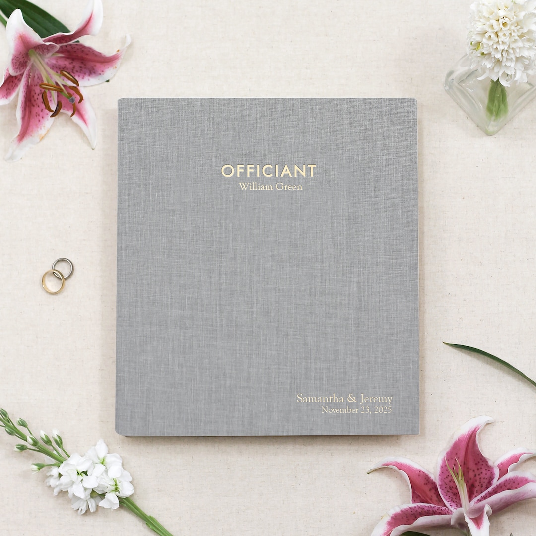 Officiant Binder With Dove Gray Linen Personalized Gold Embossed ...