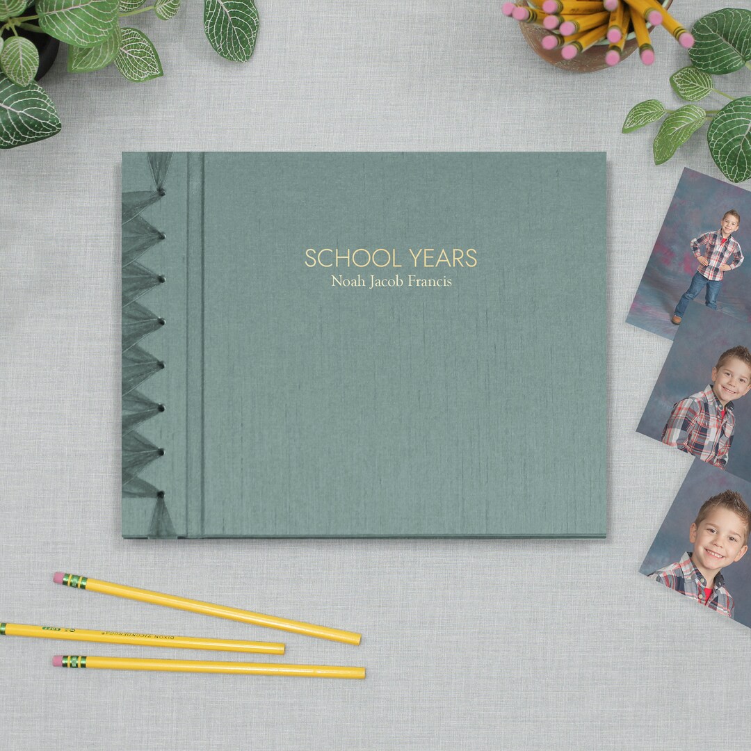 Personalized Handmade School Years Memory Album With Misty Blue Silk ...