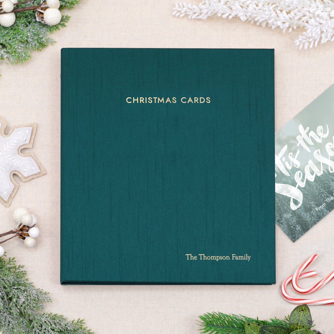 PERSONALIZED Christmas Card Album With Teal Silk Cover Includes Custom ...