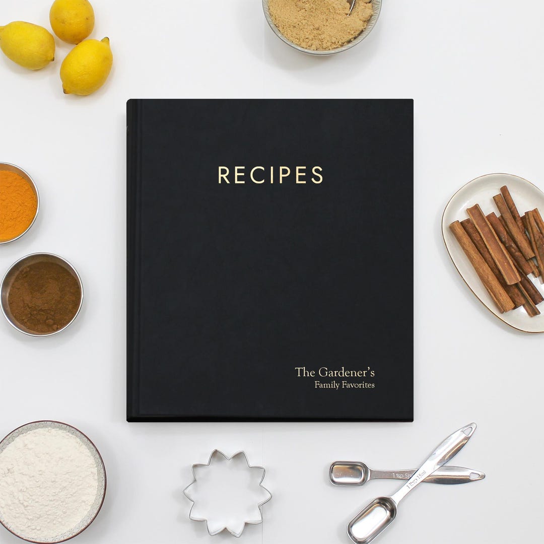 Personalized Recipe Journal With Black Vegan Leather | Personalized ...
