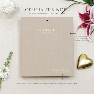 Officiant Binder With Natural Linen Personalized Gold Embossed Wedding ...