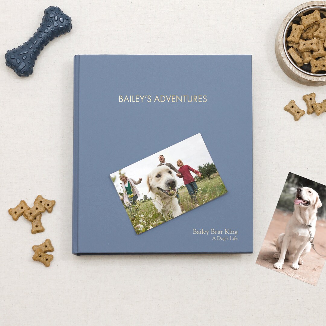 Customizable Pet Photo Album Binder Blue Vegan Leather Dog Photo Pet ...