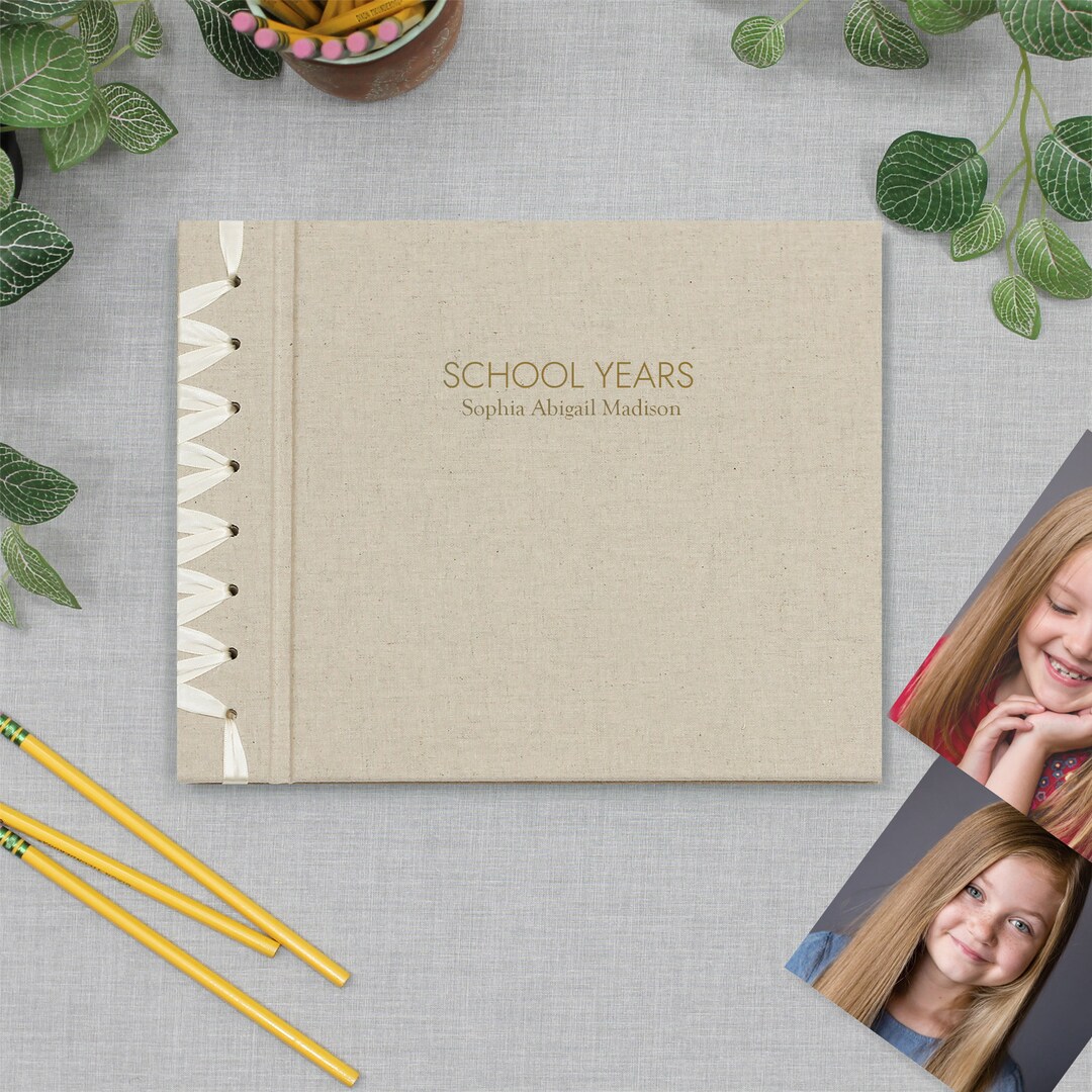 Personalized Handmade School Years Memory Album With Natural Linen ...
