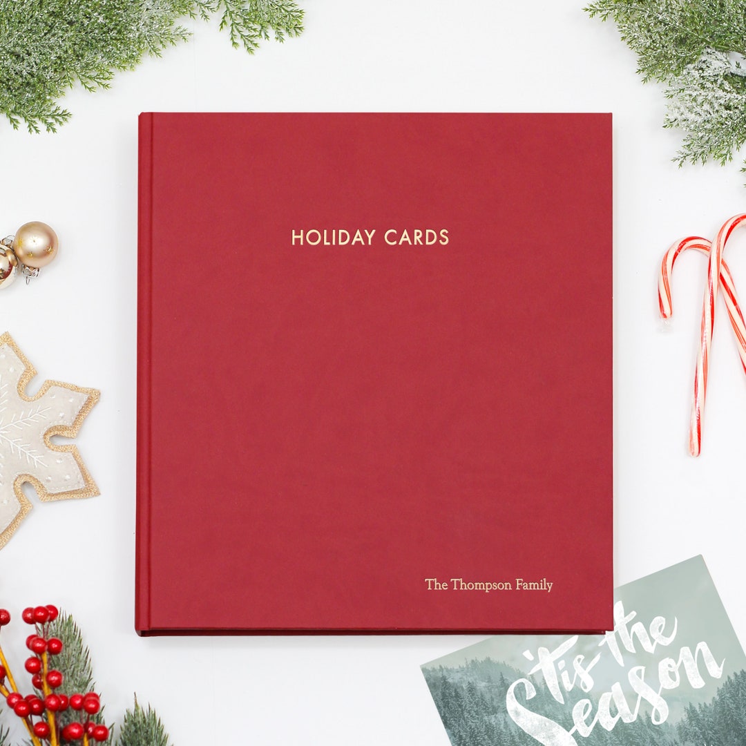 PERSONALIZED Holiday Card Album With Red Vegan Leather Cover | Price ...