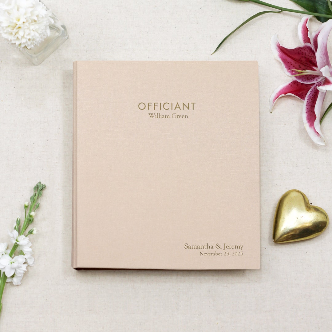 Officiant Binder Ballet Pink Cotton Personalized Gold Embossed Wedding ...