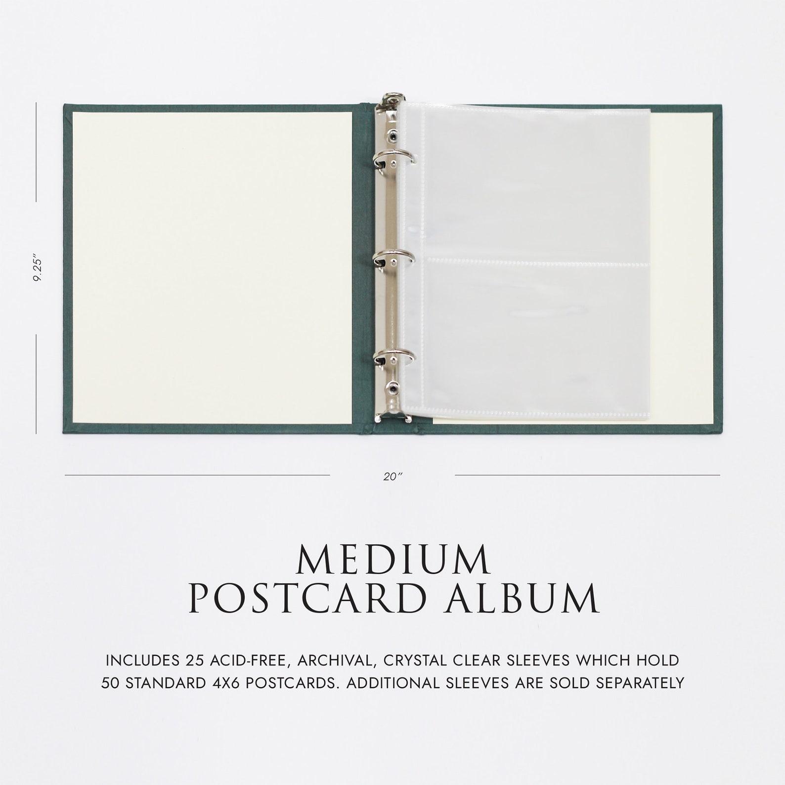 Medium Postcard Album With Moss Vegan Leather Cover | 2 Postcards per ...