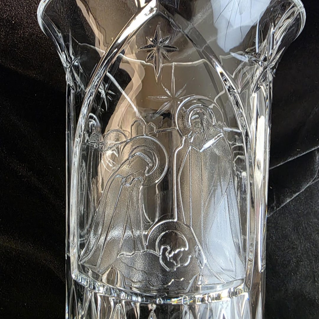 VTG Lead Crystal Nativity Hurricane Taper Candle Holder 2 Piece 11.5 ...