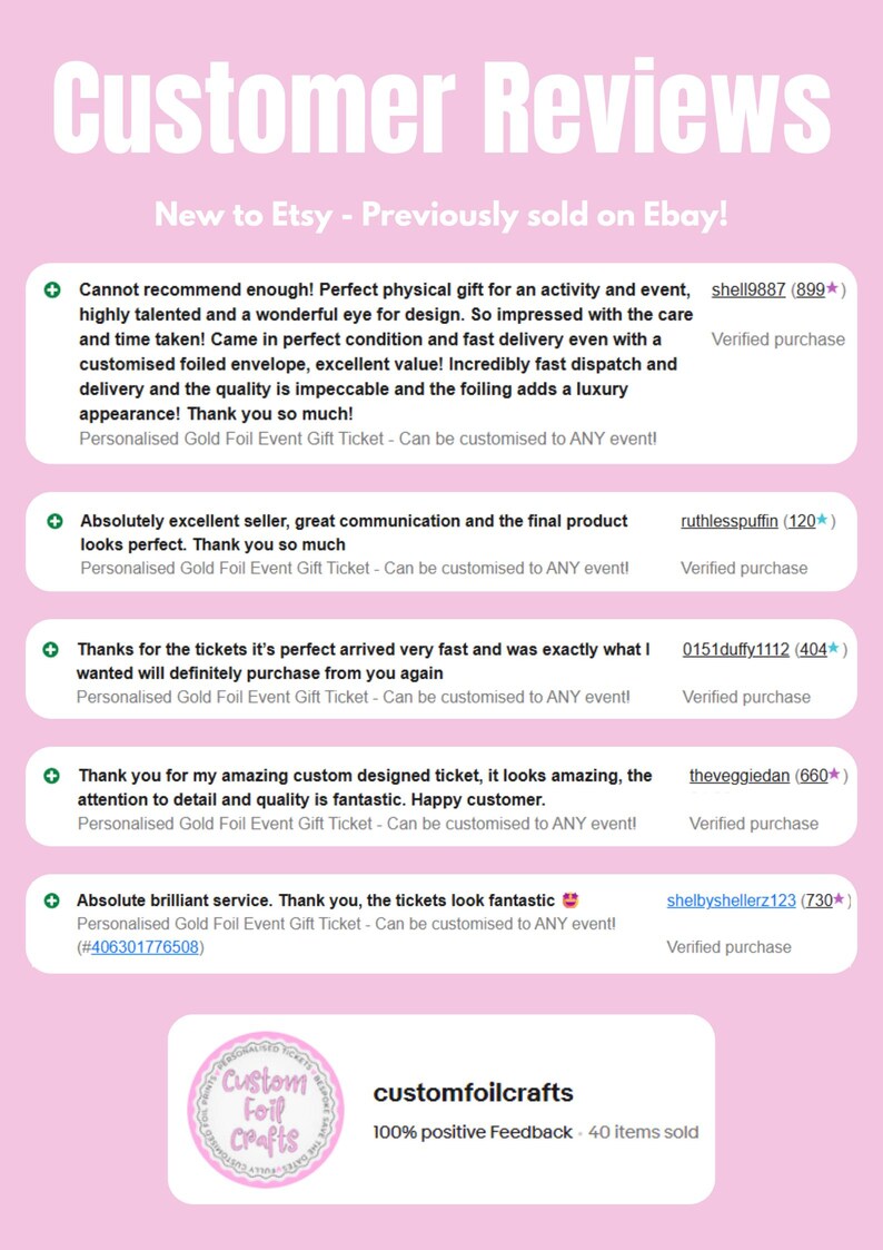 Personalised Foil Event Gift Ticket - Can Be Customised to ANY Event ...