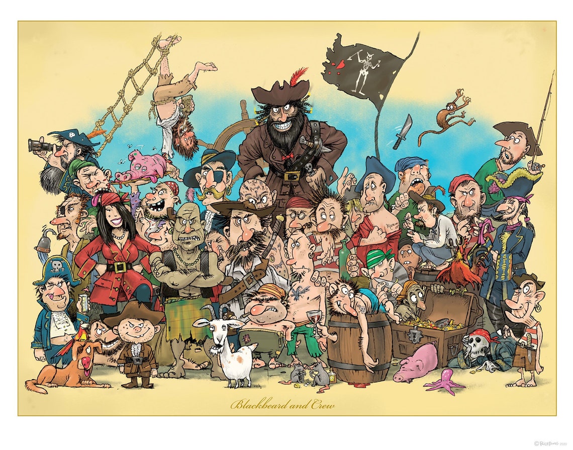 Blackbeard and Crew 11X14 Signed Print on Bright Paper Using - Etsy