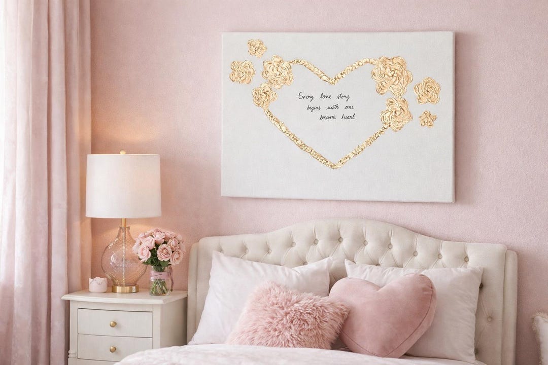 Gold Roses Heart Canvas Art With Quote Romantic Wall Decor Bedroom ...