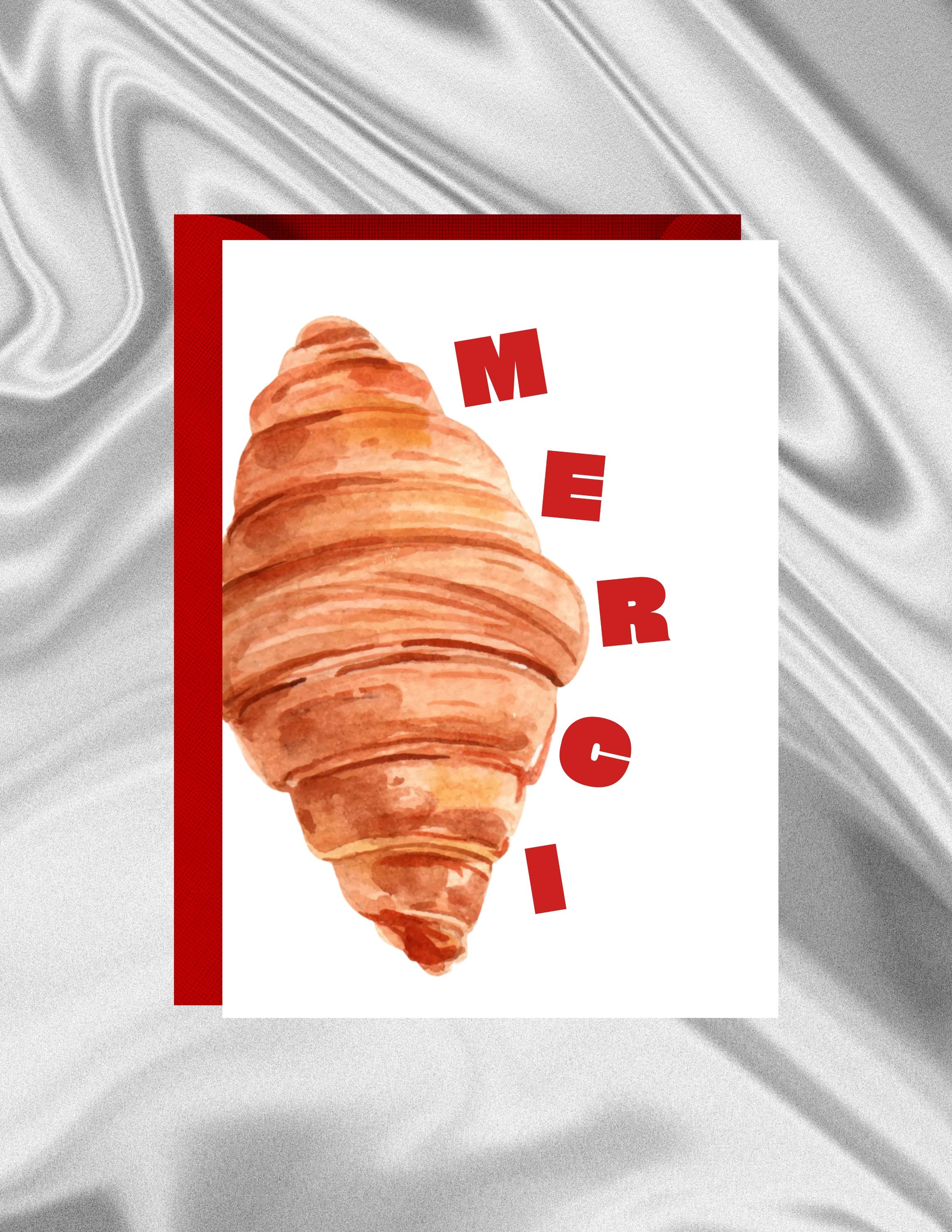 Printable French Thank You Card – Croissant Watercolor Merci Card, Cute ...