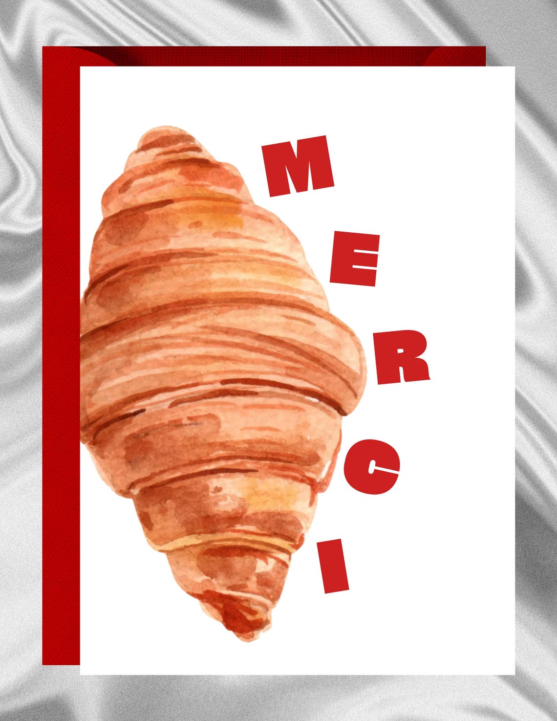 Printable French Thank You Card – Croissant Watercolor Merci Card, Cute ...