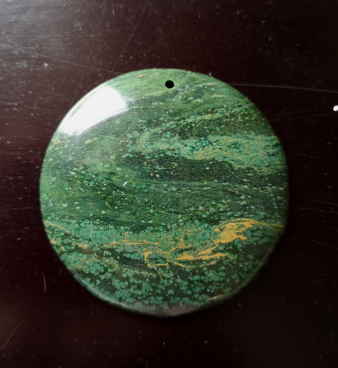 Forest Green Jasper Natural Stone Round Pendant Bead - Realistic Photo ...