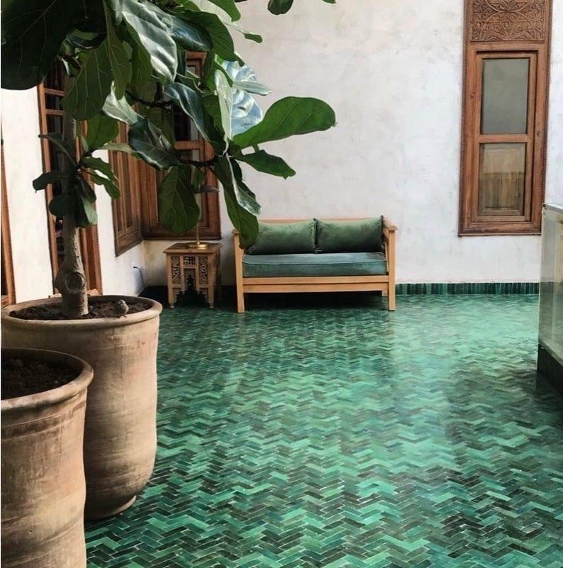 Green Moroccan Zellij Bejmat Tiles – Handmade Artisan Clay (6x2, 70/box ...