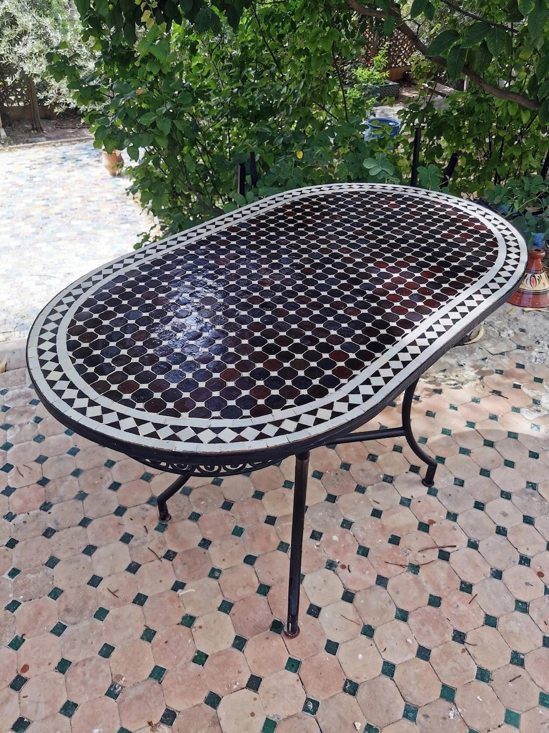 Luxury Oval Zellige Dining Table – Moroccan Mosaic Table for Indoor and ...