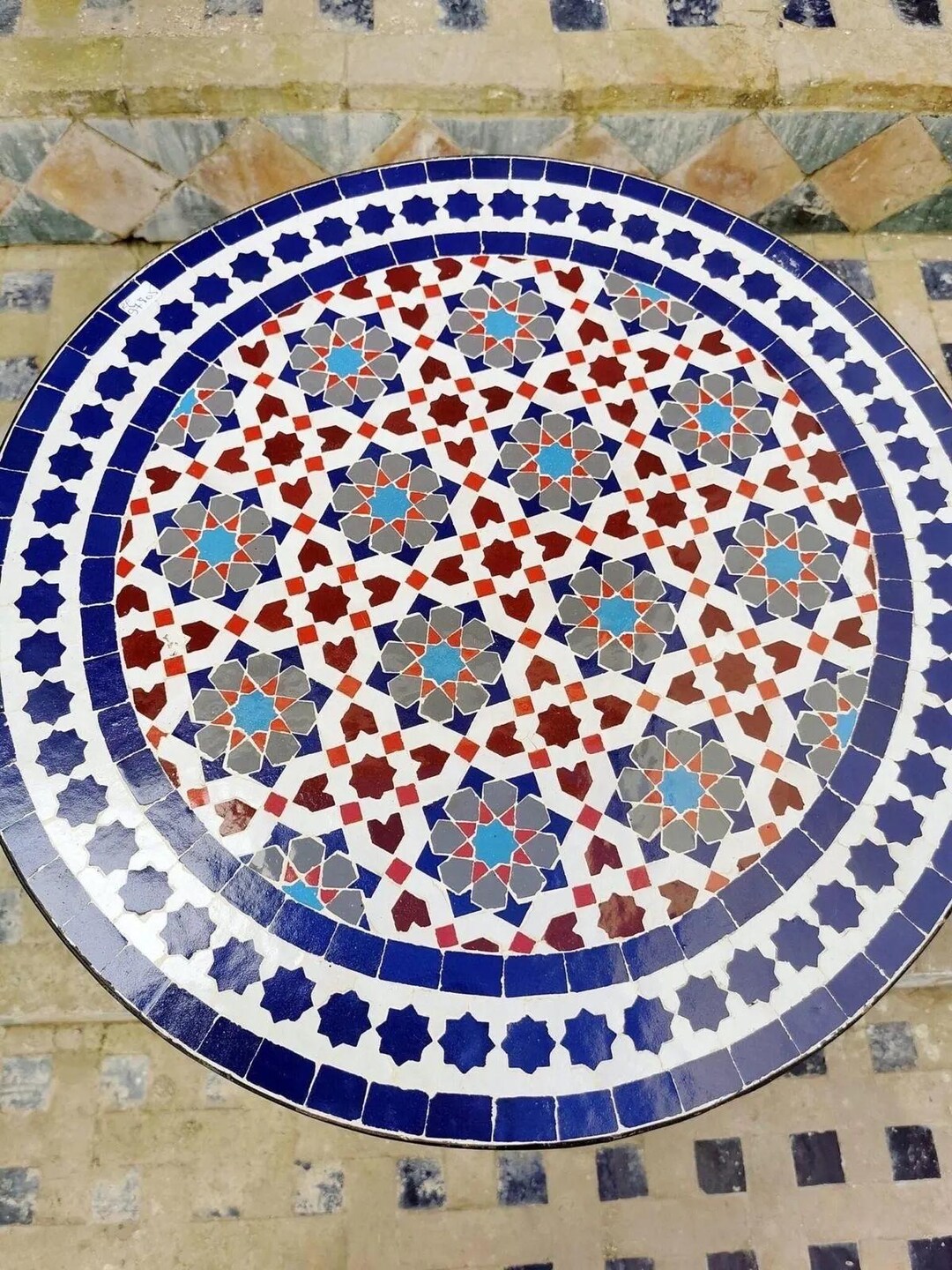 Moroccan Terrace Table – Round Zellige Mosaic, for Outdoor Dining - Etsy