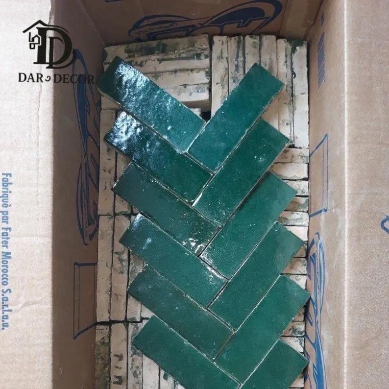 Green Bejmat Handmade Tiles – Moroccan Zellige Panels 15x5 Cm for ...