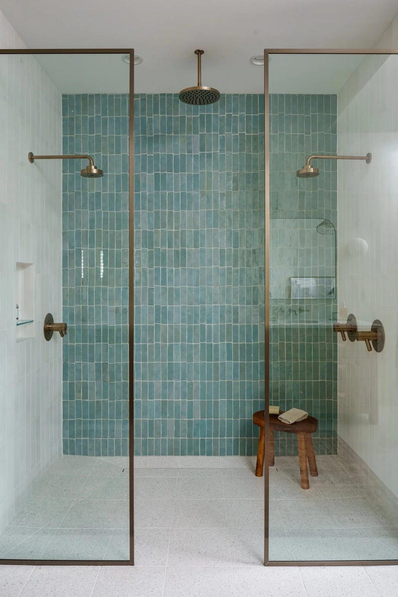 Moroccan Zellige Bejmat Mediterranean Blue – Luxury Handmade Tiles 6x2 ...