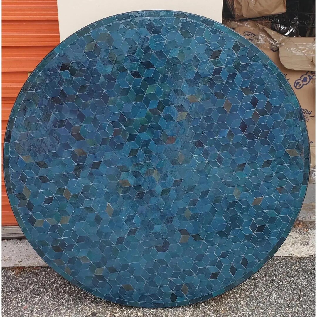 Round Moroccan Zellige Dining Table -authentic Terrace Table Mosaic ...