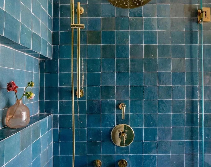 Aegean Blue Zellige Tiles 4x4” – Handmade Moroccan Tiles for Kitchen ...