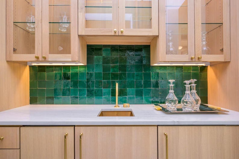 Green Zellige Tiles 4x4": Handmade Moroccan Clay, Glossy or Matte ...