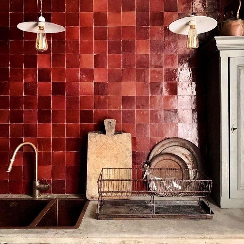 Dark Crimson Zellige Tile 4x4 – Handmade Moroccan Craft Tile for ...