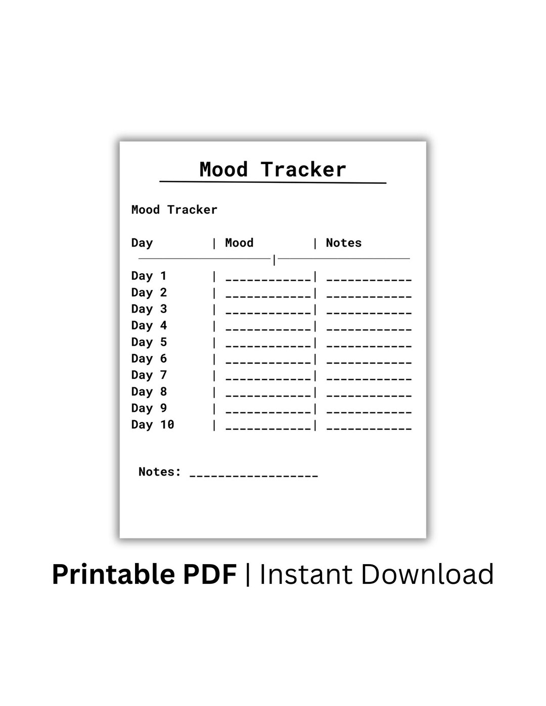Mood Tracker Printable, Mental Health Tracker PDF, Daily Mood Log ...