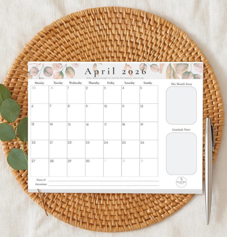 Printable 2026 Monthly Calendar | Minimalist Mindful Planner | A4 + US ...