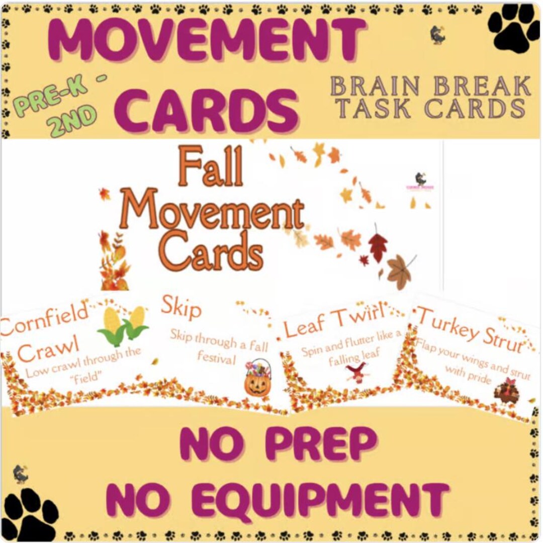 Fall-themed Movement Cards |prek-3rd |no Prep, No Equipment | 12 Autumn ...