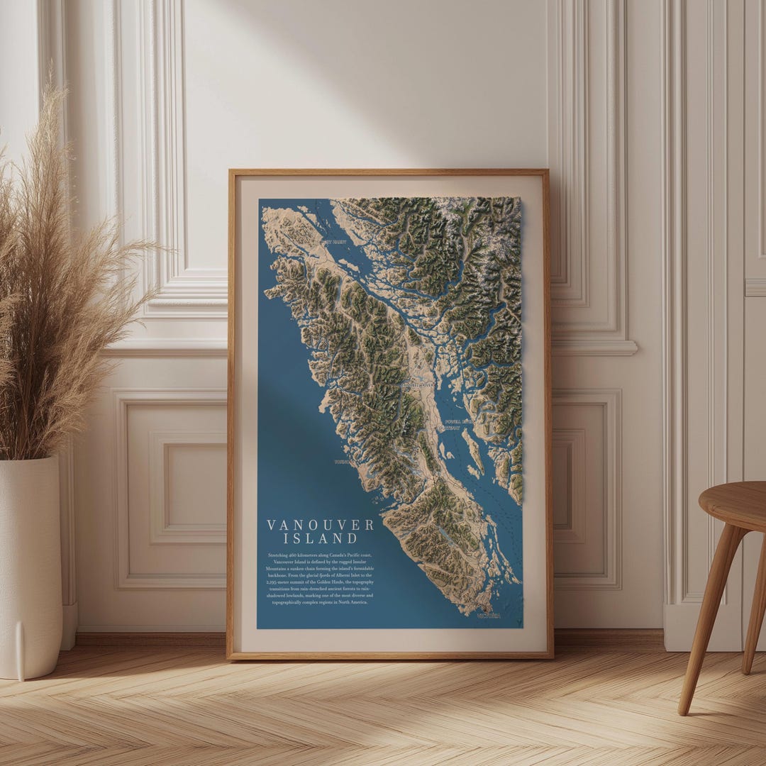 Vancouver Island Topographic Relief Map | West Coast BC Wall Art Print ...